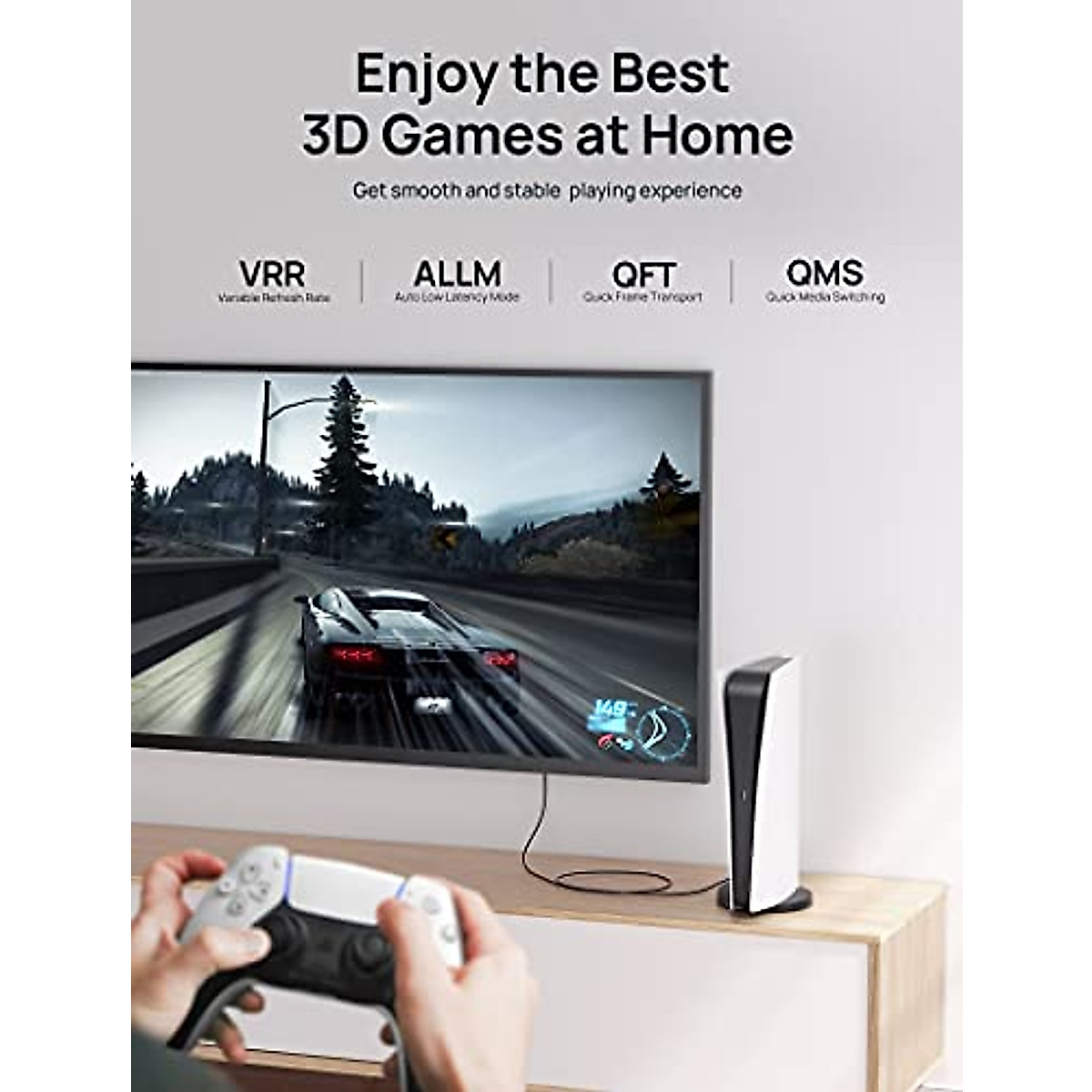 JSAUX 8K HDMI 2.1 Cable 3ft [Ultra Thin], 8K & 4K Slim 48Gbps Ultra High Speed HDMI Braided Cord, 4K @ 120Hz 144Hz, 8K @ 60Hz, HDR 10, HDCP 2.2 & 2.3, eARC Compatible with Roku TV/HDTV/PS5/Blu-ray