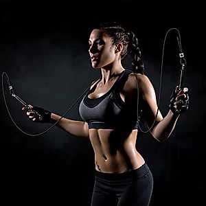 Jump Rope, Wastou Speed Jumping Rope for Training Fitness Exercise, Adjustable Adults Workout Skipping Rope for Men, Women, Kids, Girls (Black-B)