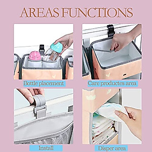 TOCKONIMN Hanging Diaper Caddy Organizer for Baby Crib - 3-in-1 Diaper Stacker for Changing Table Nursery Organization Storage Holder for Baby Essentials Attachment Portable Combining Clothing (Pink)