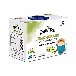 QuikTea Lemongrass Chai Tea Latte - 10 Count Single Box - All Natural Preservative Free Authentic Chai from Assam