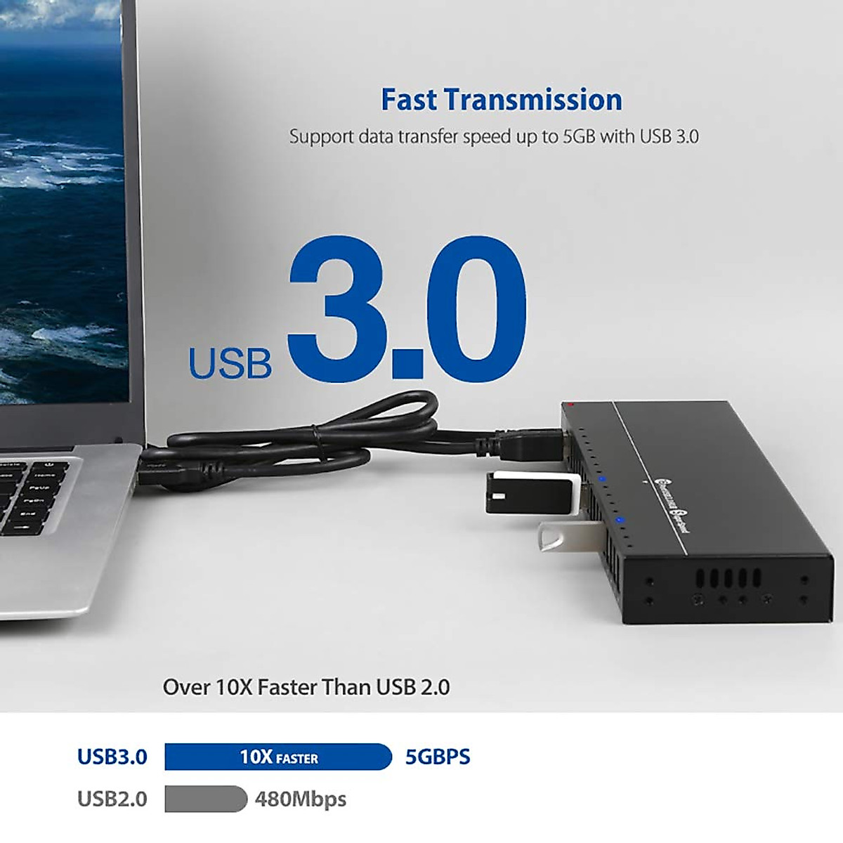 Powered USB Hub - UUSTK 16 Ports 120W USB 3.0 Data Hub - with Mounting Bracket and 12V/10A Power Adapter USB Hub 3.0 Splitter for Laptop, PC, Computer