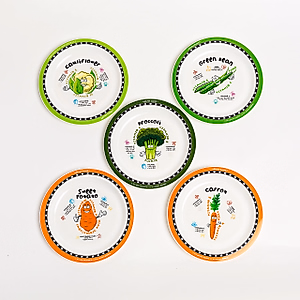Healthy Kiddos Fruits & Vegetables Fun Plates For Kids 12 Pack | Educational, Non-Slip, Melamine & BPA Free, Eat Healthy Kids Nutrition Plate