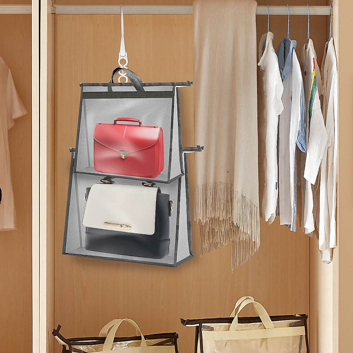 Fyoudis Transparent Handbag Dust Cover Bag Purse Storage Organizer with Zipper - Clear Dust-proof bag Purse Protector Storage Bag for Closet Shelf - 5 Sizes