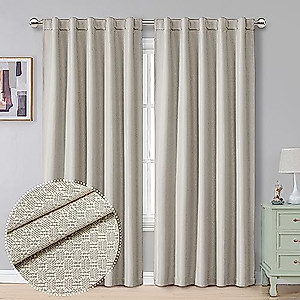 OVZME 100% Blackout Curtains 84 Inches Long 2 Panels for Bedroom, Full Light Blocking Beige Textured Thermal Insulated Window Curtain Drapes Noise Reduce, Rod Pocket &Back Tab, 42 X 84 Inch, Beige