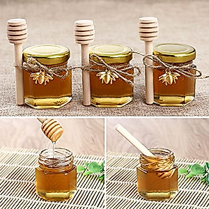 1.5 oz Hexagon Mini Glass Honey Jars -30Pack Honey Jars with Wood Dipper, Gold Lid, Bee Pendants, Jutes - Perfect for Baby Shower, Wedding Favors, Party Favors