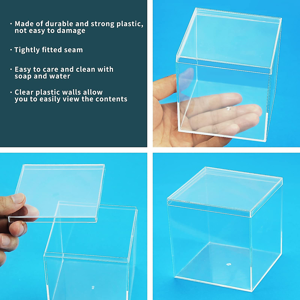 Hewomate Acrylic Boxes for Display, 3.9x3.9x3.9 Inches 4 Pack Clear Plastic Acrylic Favor Boxes, Small Acrylic Box with Lid, Square Cube Storage Containers for Candy Jewelry Pill and Tiny Item