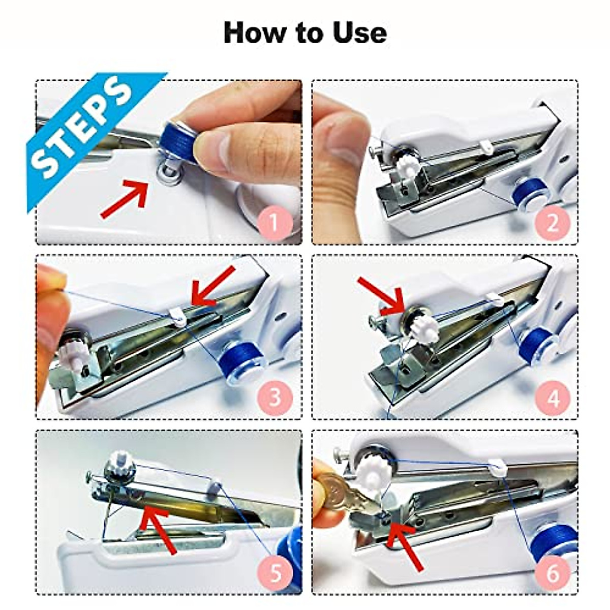 Handheld Sewing Machine Mini Professional Handheld Sewing Machine Sewing Tool Portable Easy to Operate for Beginners (Batteries not Included)