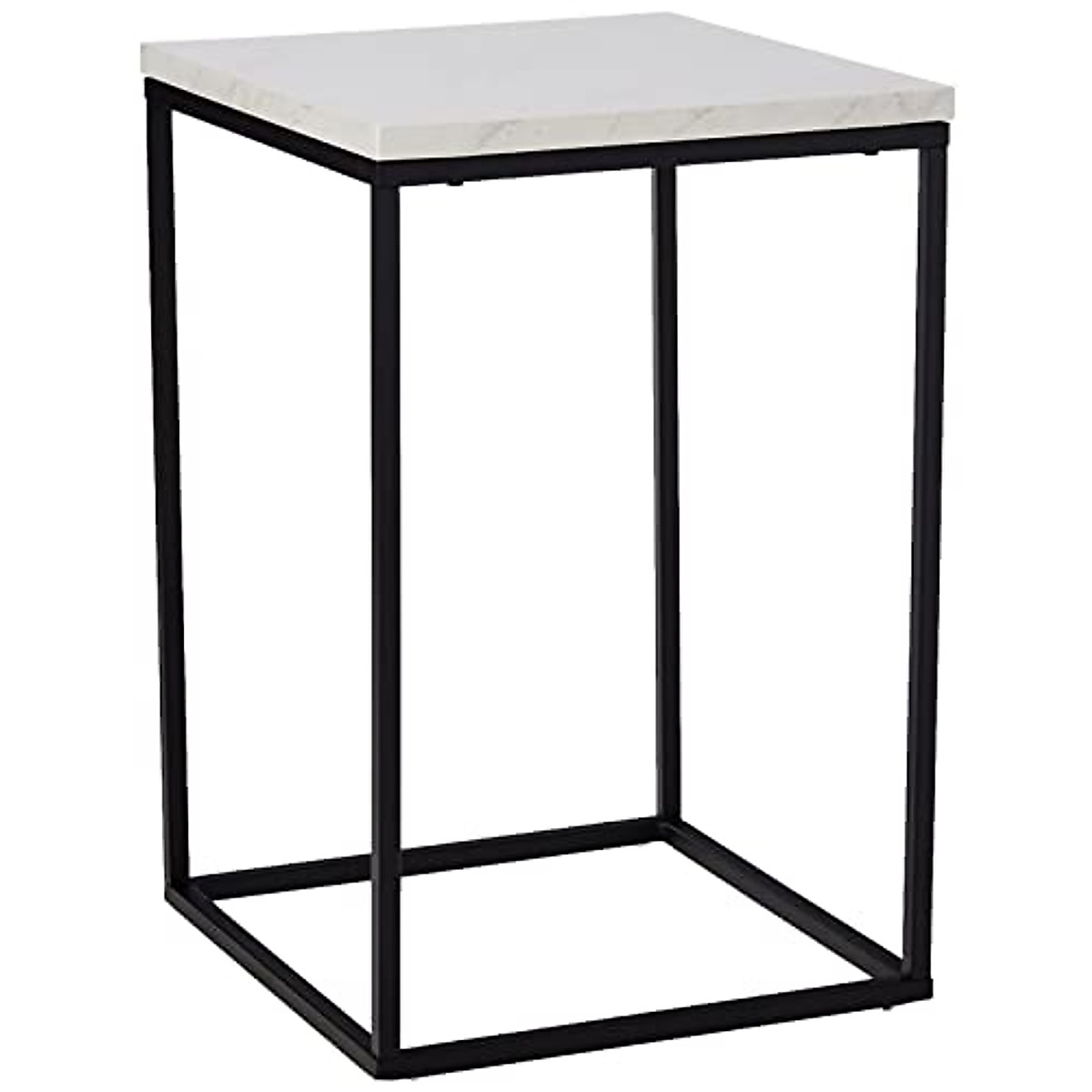 Walker Edison Modern Open Square Wood Side End Accent Table Living Room Storage Small End Table, 16 Inch, Marble