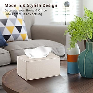 BLIENCE Tissue Box Cover Rectangular, PU Leather Tissue Box Holder, Elegant Napkin Holder Pumping Paper Tissue Dispenser for Home Office Car Desk Bathroom Vanity Countertop, Night Stand Decoration