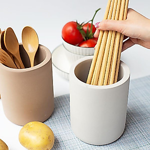 Selegna Instant Dry Utensil Holder for Kitchen Countertop, Diatomite Stone Utensil Caddy, Diatomaceous Earth Kitchen Utensil Organizer | Quick Drying Water Absorbing Pottery for Sink organization