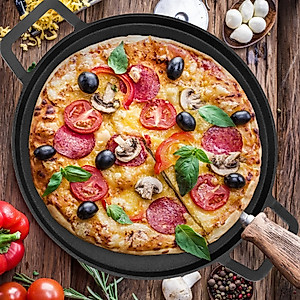 Onlyfire Cast Iron Pizza Pan, 14 Inch Baking Pan with Handles, Pre-Seasoned Skillet Round Griddle Pan for Grill BBQ, Baking Stove and Oven