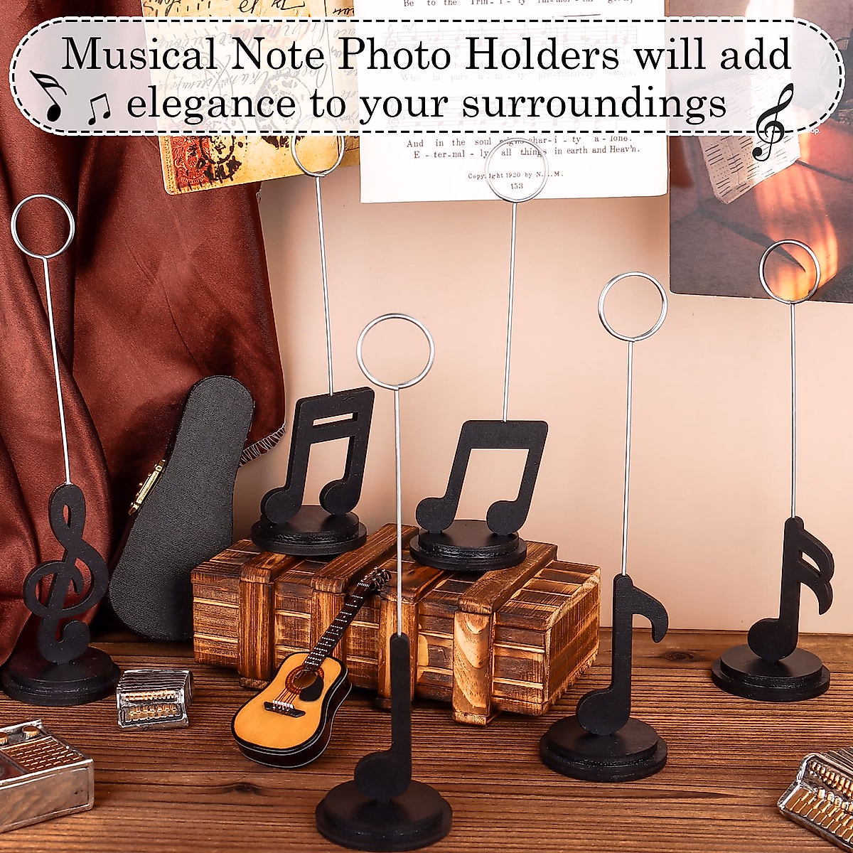 Youdaju 6 Pcs Musical Note Photo Balloon Holder Note Holders Table Number Photo Clips Holder Place Card Holder Music Note Decoration Name Place Card Holder for Music Theme Party Birthday Wedding