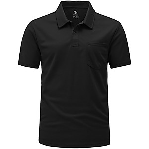 Gopune Men's Short Sleeve Polo Shirts Quick Dry Outdoor Regular Fit Golf Shirts with Pocket Black,L