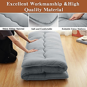 ROYGROW Japanese Futon Mattress Full Size, Floor Mattress for Adults Japanese Futon Floor Mattress Foldable Mattress Sleeping Mattress for Floor, Tatami Mat, Camping Mattress Pad, Wave Grey