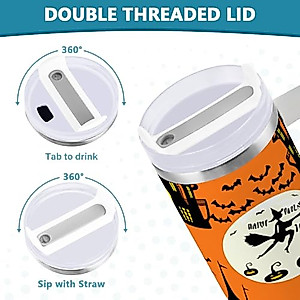 RPLIFE Halloween Haunted Houses 40oz Tumbler with Handle, Stainless Steel Tumbler with Straw, Coffee Tumbler