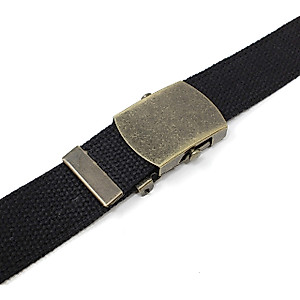Canvas Web Belt Military Style with Antique Brass Buckle and Tip 50" Long (Black)