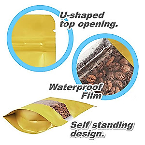 BAAGGNAA 150 Pack Stand up Matte Metallic Ziplock Bags with Clear Front Window Heat-Sealable Resealable Solid Color Pouches for Food Storage Containers Organizer(Gold,5.5 * 7.9 inch,Pack of 150)