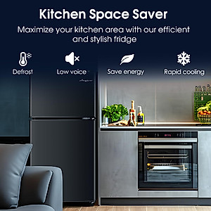 Anypro 3.2Cu.Ft Mini Fridge with Freezer, 2 Door Compact Refrigerator, Small Fridge with 7 Level Thermostat, LED Light, Small Refrigerator with Freezer for Bedroom, Office, Dorm, Back to School, Black