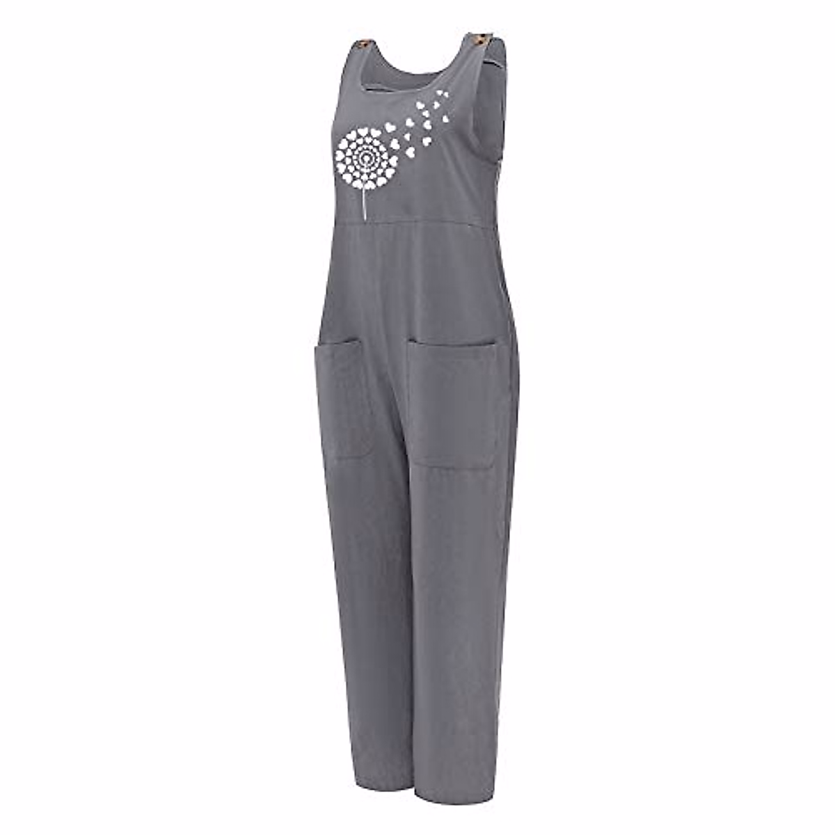 Bravetoshop Women's Button Sleeveless Overalls Strappy Pocket Jumpsuit Baggy Romper with Pockets Bib Loose Trousers (A-White,XXL)