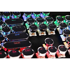 MK13 RGB Mechanical Keyboard Retro Gaming Keyboard-Blue Switches-LED Backlit -Silver-Plating-2 Knob and 12 Multimedia Buttons-104 Round Key Illuminated Keyboard for PC Gaming and MAC (MK13 Black)