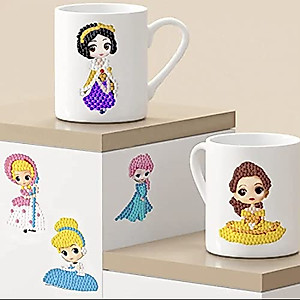 PICNICFUN Diamond Painting Stickers for Kids,24 PCS 5D DIY Cartoon Princess Diamond Painting Kits Handmade Digital Paint Rhinestone Mosaic Sticker Making for Kids Gift,Children Art Craft for Kids