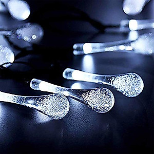 GOODTRADE8 Solar Party Lights Outdoor，Solar String Lights Water Drop Lights 20 Feet 30 LED Tear Drop Lights Party, for Garden Fence Tree Yard Porch Home Party Wedding Christmas Decoration (White)