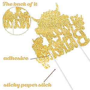 Highland Cow Birthday Cake Topper Gold Glitter Highland Cow Birthday Party Decorations Brown Cow Cake Topper Highland Cow Birthday Cake Decorations for Western Highland Cow Baby Shower Supplies
