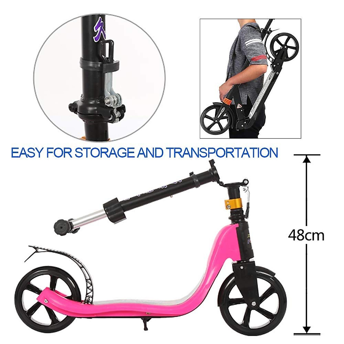 ygqtbc Mongoose Trace Foldable Kick Scooter Series, Featuring Quick-Release Adjustable Height Handlebars and Kickstand with Wheels, Multiple Colors Available (Color : Blue)