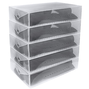 Greenco Clear Foldable Shoe Storage Boxes, 5 Pack. Stackable Heavy Duty Plastic Boot Storage Boxes, Boot & Shoe Box Organizers