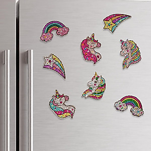 Little Jupiter Unicorns and Rainbows Diamond Art Magnets Set - 8pcs - Diamond Art for Kids - Diamond Art Kits for Kids w/Diamond Art Stickers - Diamond Art Kits - Kids Diamond Art Kits