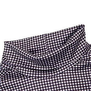 Turtleneck Men Long Sleeve Shirt Fashion T-Shirts Plaid Houndstooth Undershirts Mock Turtle Neck Slim Fit Shirts Grey Black XL