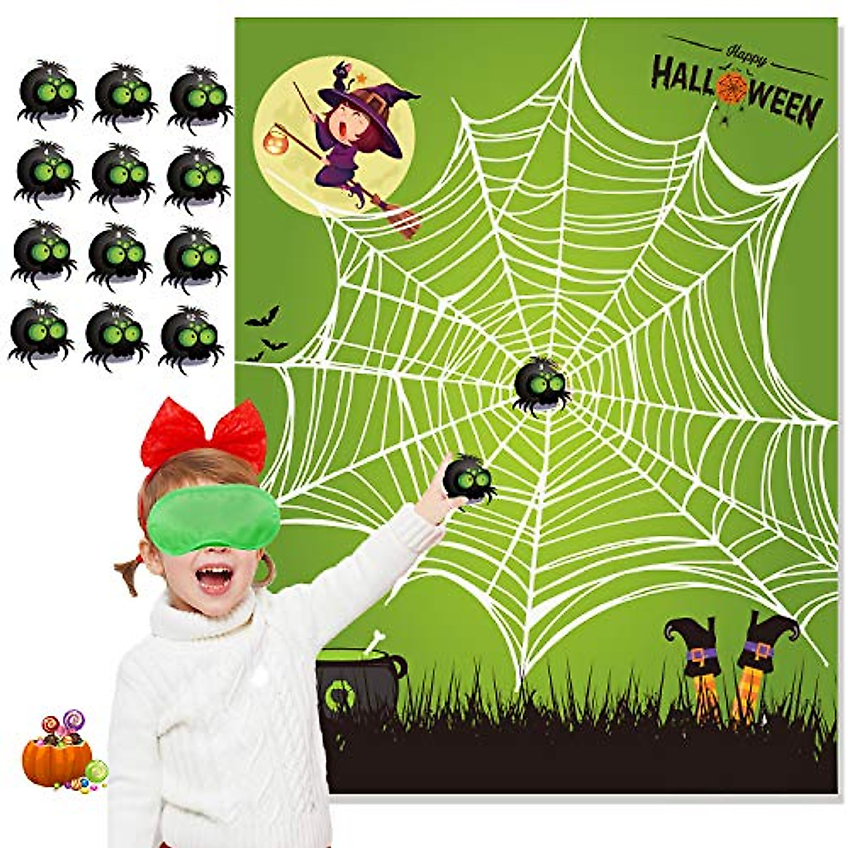 Funnlot Pin The Tail Halloween Kids Halloween Games Party Pin The Spider On The Web Game Halloween Party Games for Kids Halloween Party Games Activities Halloween Pin The Tail Game