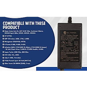 36V 1.5A Battery Charger for Razor MX500 - Premium 36V 1500mA Scooter Quick Charger (3-Pin XLR Connector) for Razor Crazy Cart XL, MX650, Currie, Schwinn S1000, S600, Ezip E1000, X-600 - W15128190014