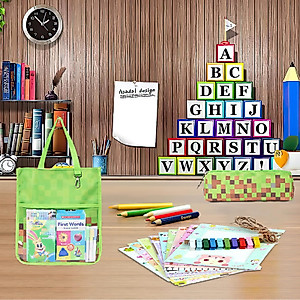 Kids Cute Tote Bags for Boys Girls Ages 4-16,Handbags with Pencil Case, Book Tote Bags with Zipper for School and Playtime (green)