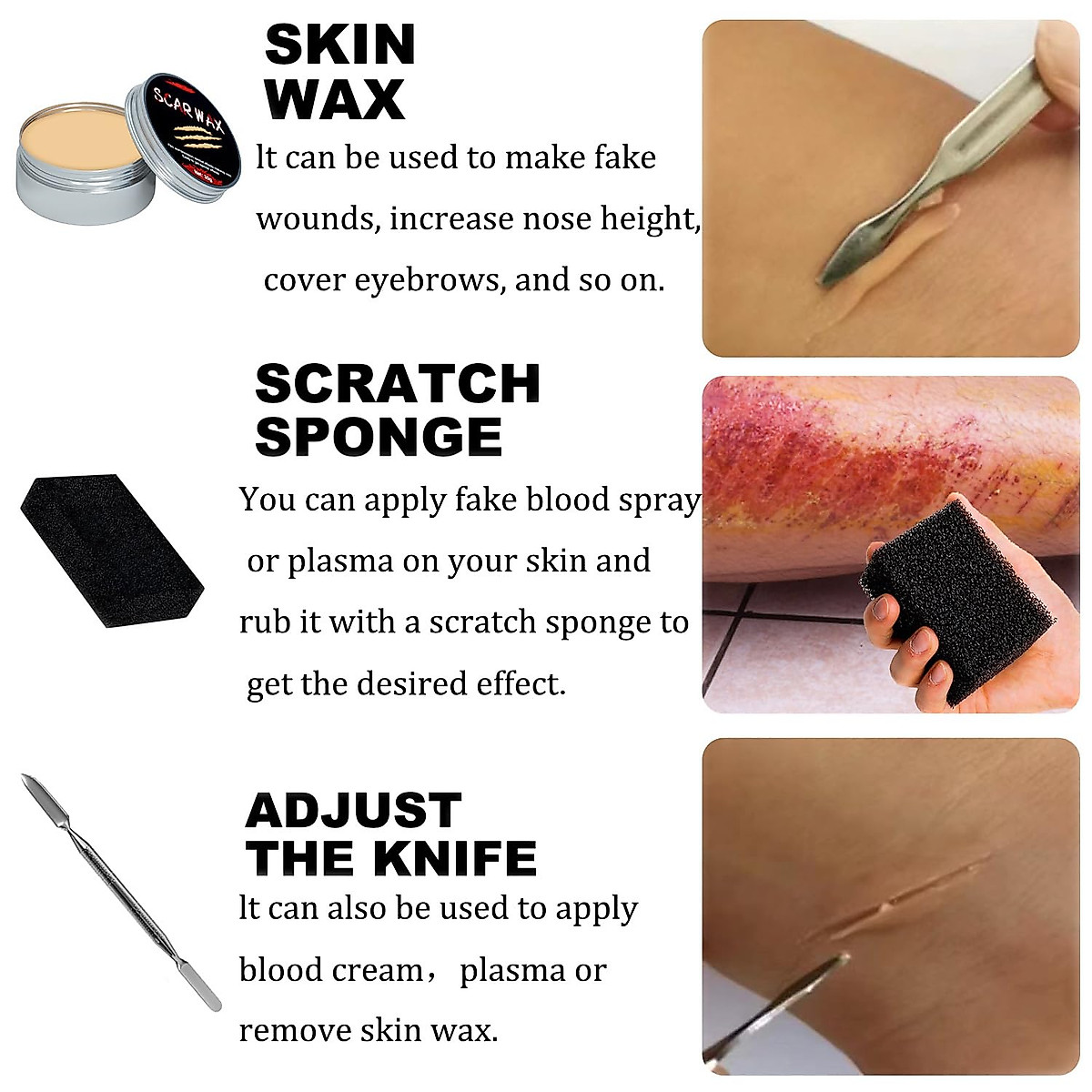 Halloween Makeup Kit Scars Wax, Halloween Fake Blood Makeup Kit ,Scary Face Makeup Fake Wound Scar Wax Stage Fake Wound Professional Makeup Palettes for Art, Theater, Halloween, Parties and Cosplay