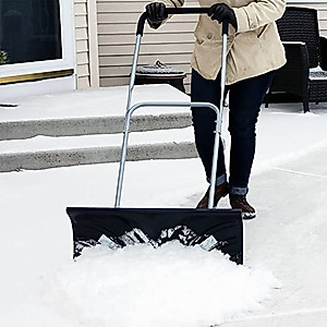 CASL Brands Snow Shovel with Wheels for Driveway - 6-Inch Polypropylene Wheels and Adjustable Aluminum Handle - 26-Inch Blade