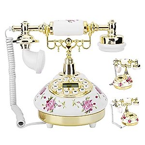 Antique Phones Corded Landline Telephone Retro Style Push Dial Ceramic Imitation Desk Telephone FSKDTMF Dual System for Home Office