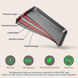 NutriChef 2-Piece Nonstick Cookie Sheet Baking Pan Set - Premium Bake Trays w/ Sleek Non-Stick Coating PFOA, PFOS, & PTFE Free - Large (15"x11") & Medium (13"x9") - Dishwasher Safe