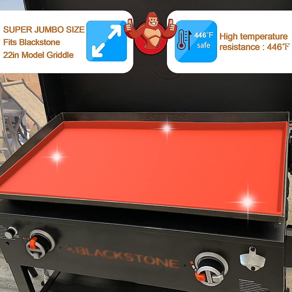 22" Silicone Mat for Blackstone Griddle Top, 100% Silicone Protective Mat Cover for Blackstone, Heavy Duty/Non Stick/Reusable Food-grade Silicone Grill Mat Protect Your Griddle from Dirt & Rust