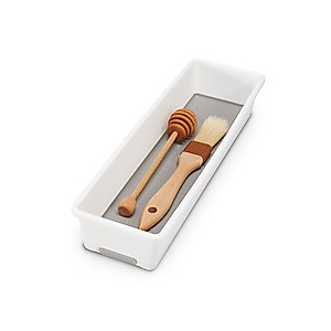 madesmart Classic Mini Utensil Tray - White & Classic 9.8 x 3.8 Bin - White | CLASSIC COLLECTION | Multi-Purpose Storage Organizer | Soft-grip Lining and Non-slip Rubber Feet