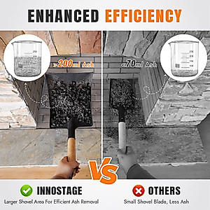 INNO STAGE Ash Shovel and Brush Set -Extra Large Fireplace Tools Set Hearth Indoor Outdoor Modern Firepit Coal Shovel and Brush Kit Cleaning Tool Rust Resistant