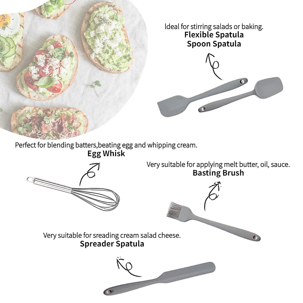 DMFC Kitchen Utensils Set 15 Pieces Kitchenware Supplies Set Silicone Stainless Steel Handle Cooking Nonstick Pot High Temperature Resistant Spatula Spoon Kitchenware.(Grey)