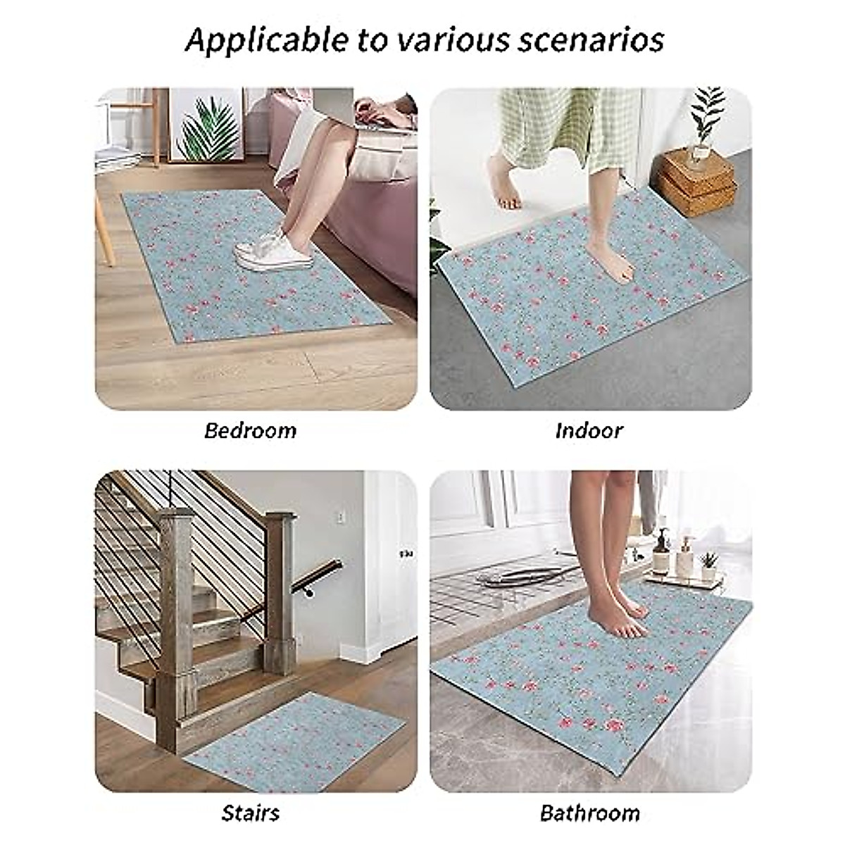 Indoor Outdoor Mats, Rustic Simple Floral Tile Pattern Door Mat, Non-Slip Absorbent Resist Dirt Entrance Mat Washable Welcome Mats for Entryway, Low-Profile Floor Mats