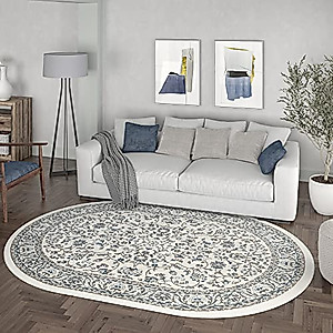 Cream Modern Oval 5x7 Area Rug 5x7 - Indoor Area Rugs for Living Room - Dining Room Rug - Bedroom Rug - Kitchen Rug - Entryway Rug Contemporary Carpet - Alfombras para Salas Modernas