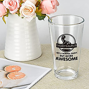 Dad Beer Glass, Daddysaurus Like A Normal Daddy But More Awesome Funny Beer Pint Glass 15Oz - Father’s Day Gifts for Dad New Dad Papa Husband from Daughter Son Wife, Unique Birthday Christmas Gift