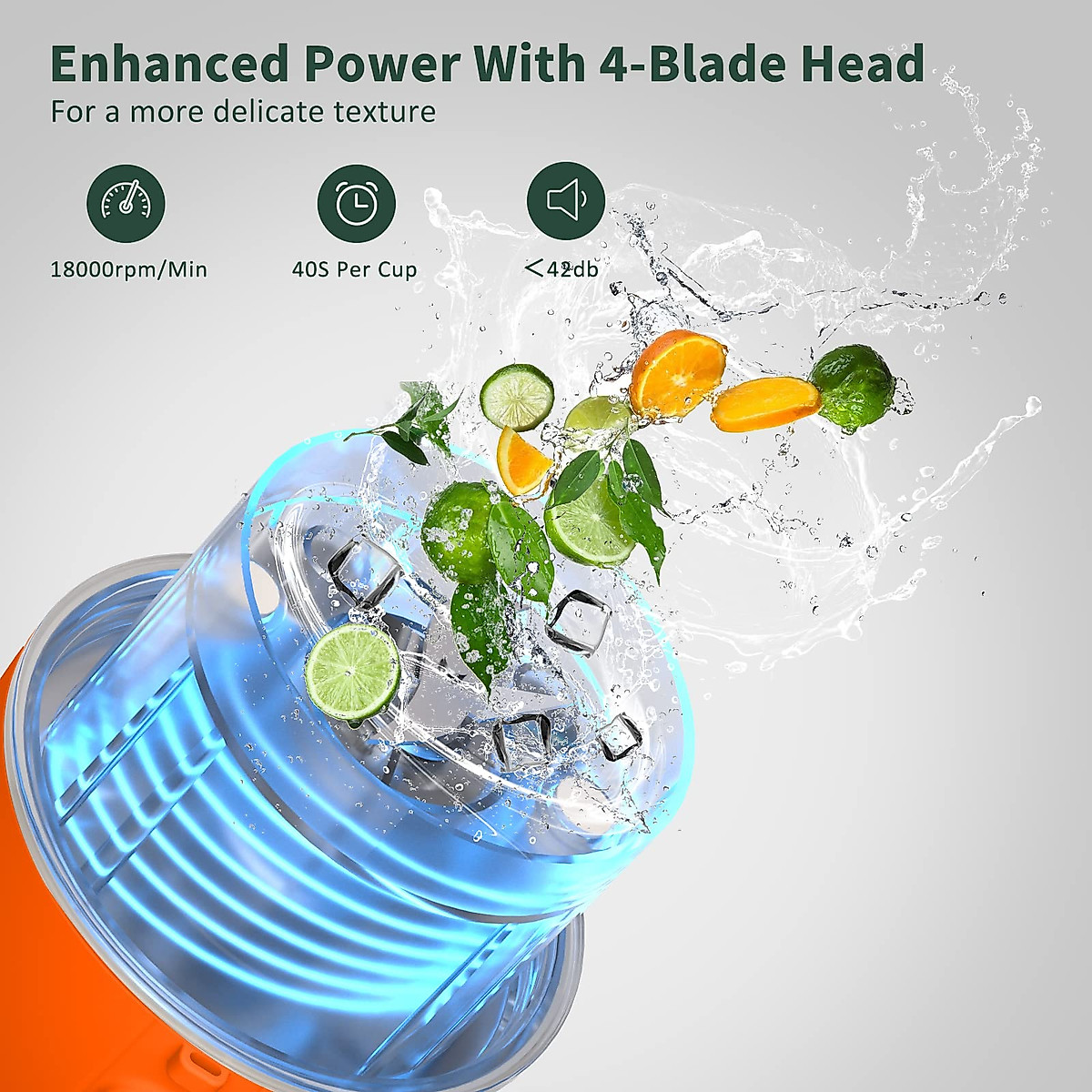 GREECHO Portable Blender, One-handed Drinking Mini Blender for Shakes and Smoothies, 12 oz Personal Blender with Rechargeable USB, Made with BPA-Free Material Portable Juicer, Carrot Orange