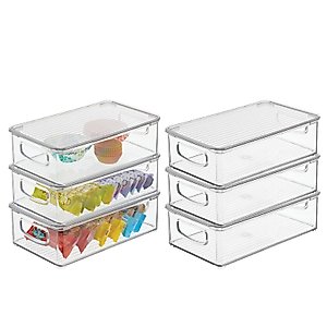 mDesign Plastic Pantry Storage Box Container with Lid and Built-In Handles - Organization for Flour, Cereal, Pasta, Rice, or Food in Kitchen Cupboard, Ligne Collection, 6 Pack, Clear/Clear