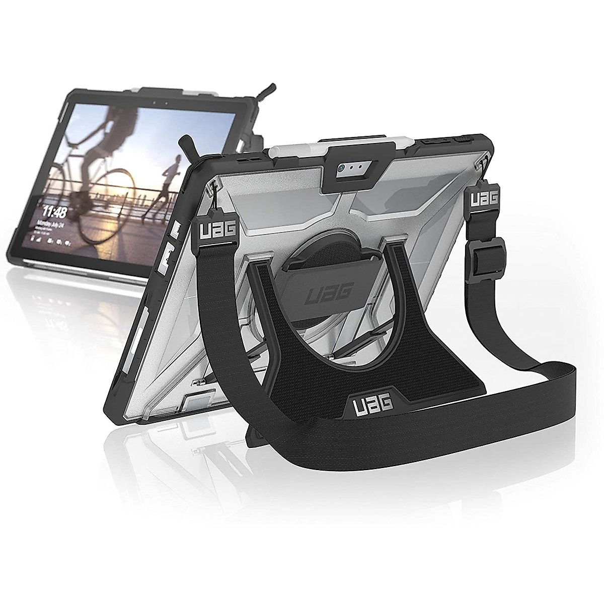 UAG Microsoft Surface Pro 7 Plus/Pro 7/Pro 6 Case w/Hand Strap & Shoulder Strap, Plasma Ice + Microsoft Surface Pro 7 Plus/Pro 7/Pro 6 Screen Protector Tempered Glass, Clear