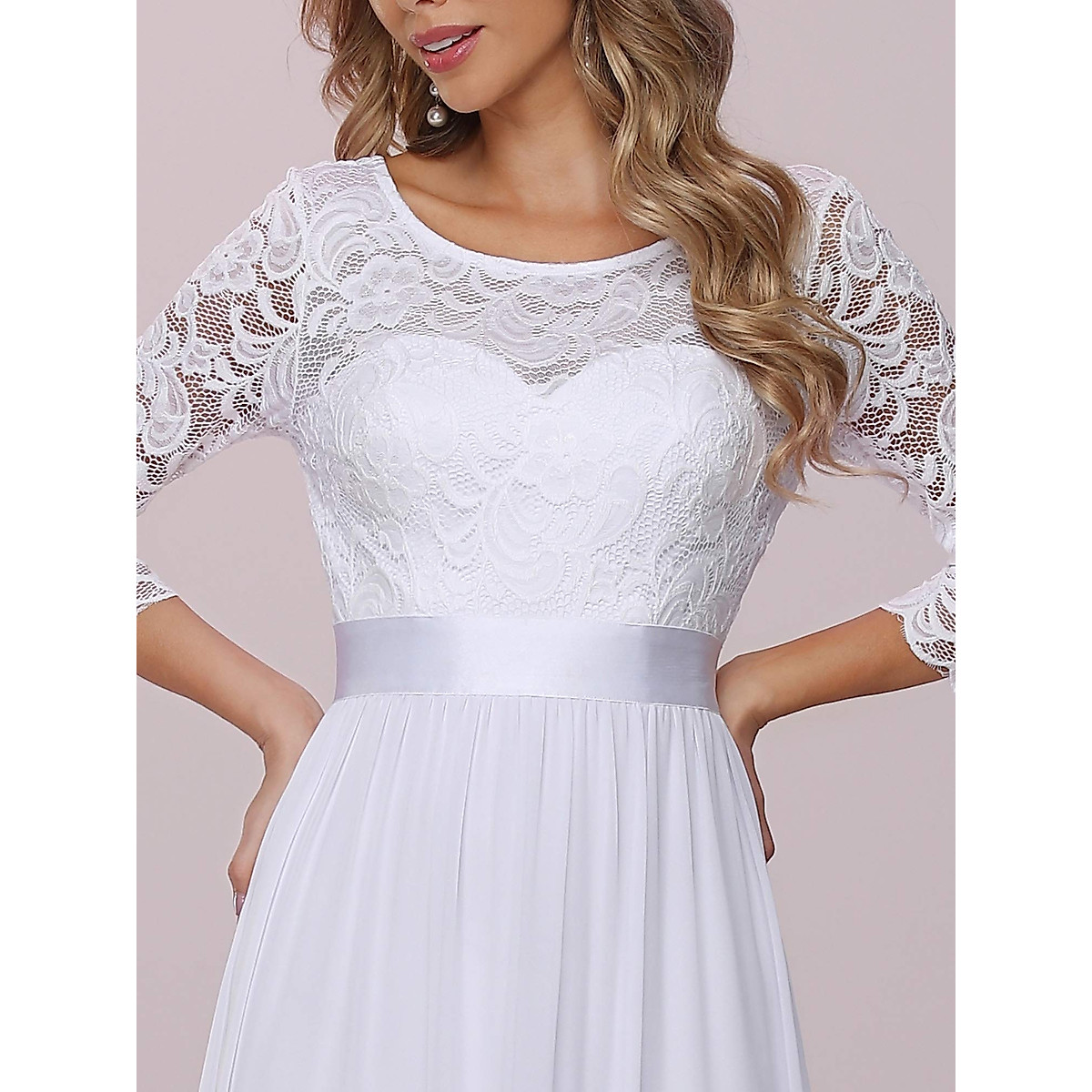 Ever-Pretty Women's Winter Long Elegant Lace A-Line Wedding Dresses for Bride White US14