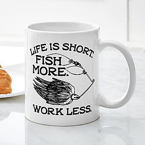 CafePress Life Is Short. Fish More. Work Less. Mugs Ceramic Coffee Mug, Tea Cup 11 oz